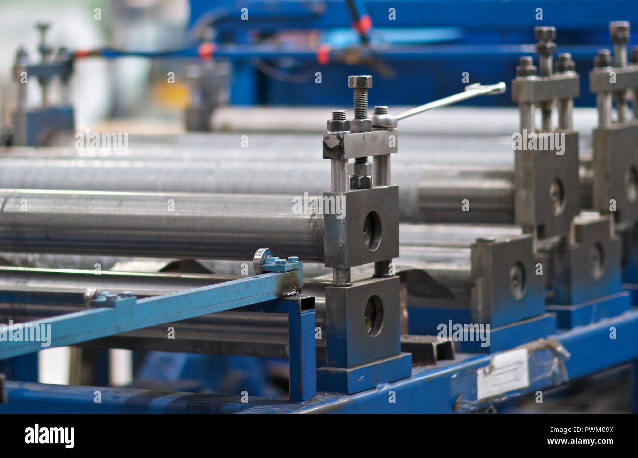 Elements of various sections of the galvanized steel processing line in ...