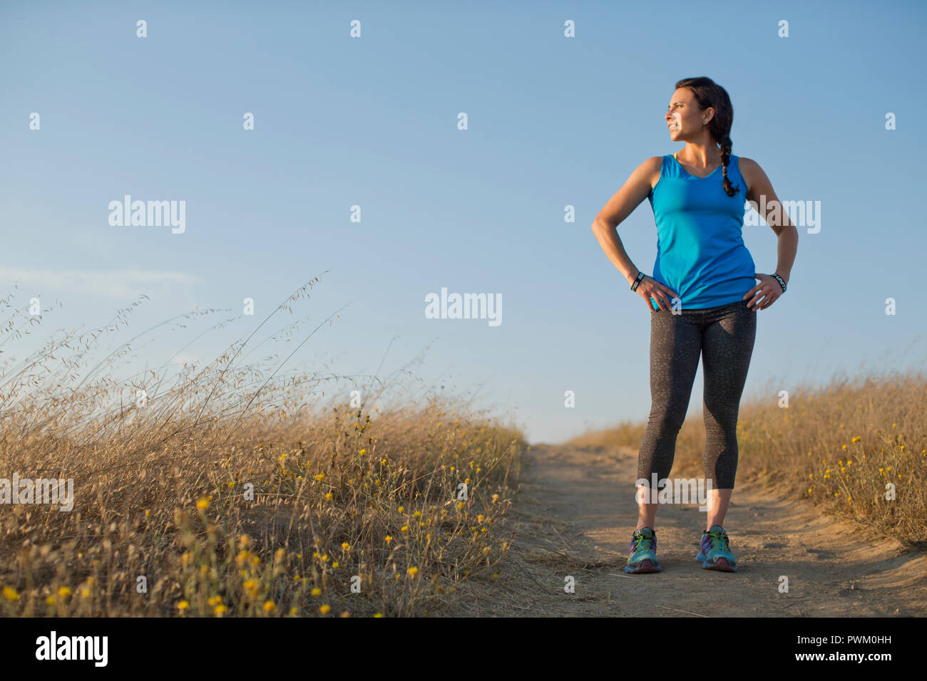 Mid adult woman taking a break from exercising Stock Photo - Alamy