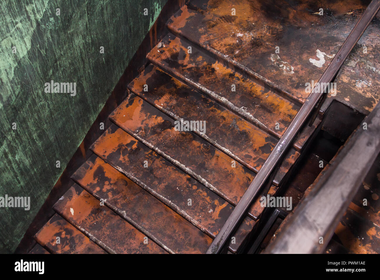 Stairs of the house in which there was a fire, accident background ...