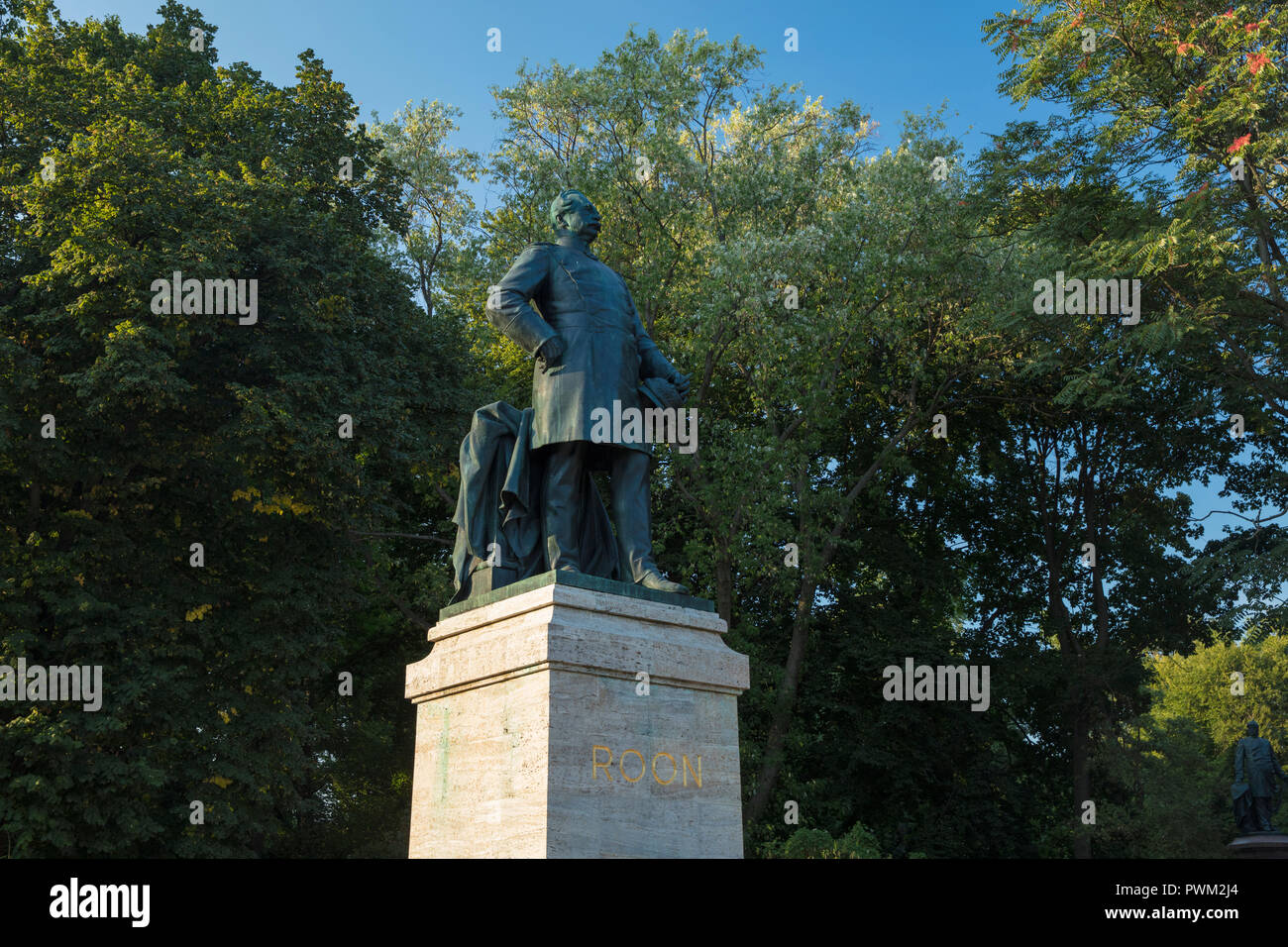 Berlin, Germany; August 2018, Albrecht von Roon Statue on Grosser Stern ...