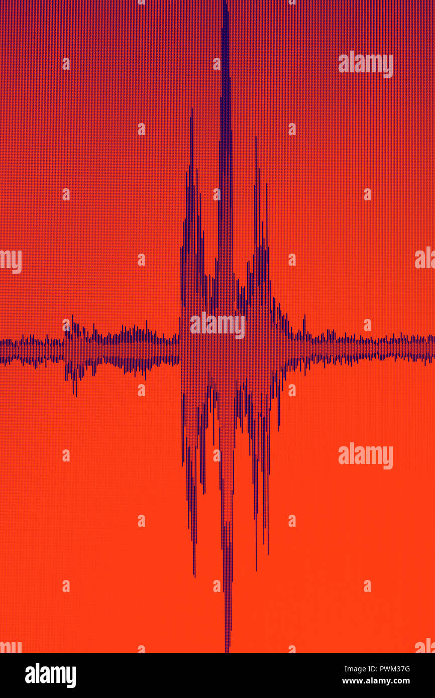 Audio sound wave studio editing computer program screen showings sounds ...