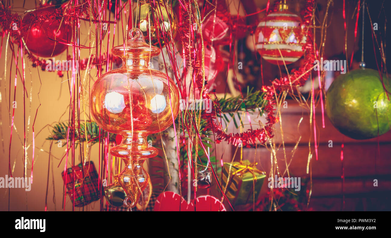 christmas tree with its balls its garlands and Santa Claus Stock Photo ...