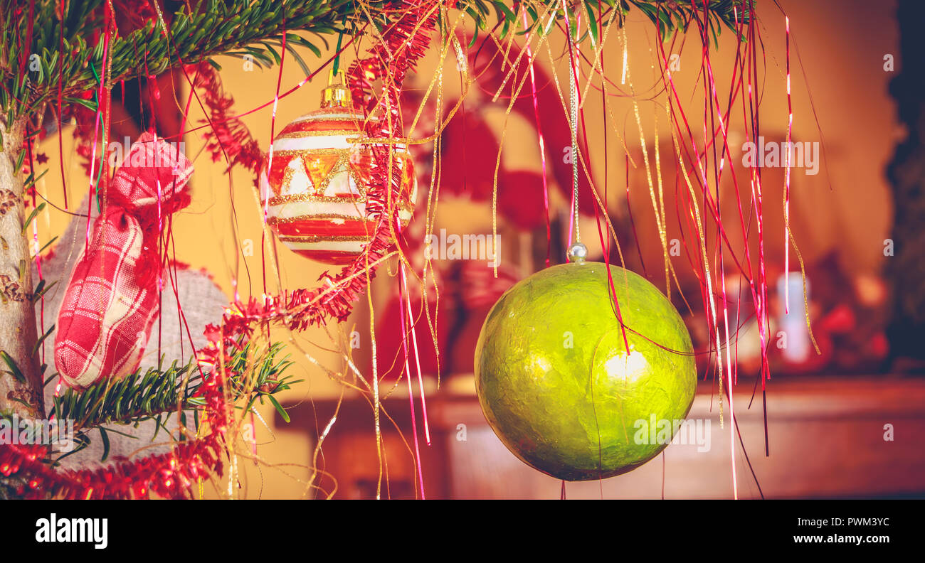 christmas tree with its balls its garlands and Santa Claus Stock Photo ...