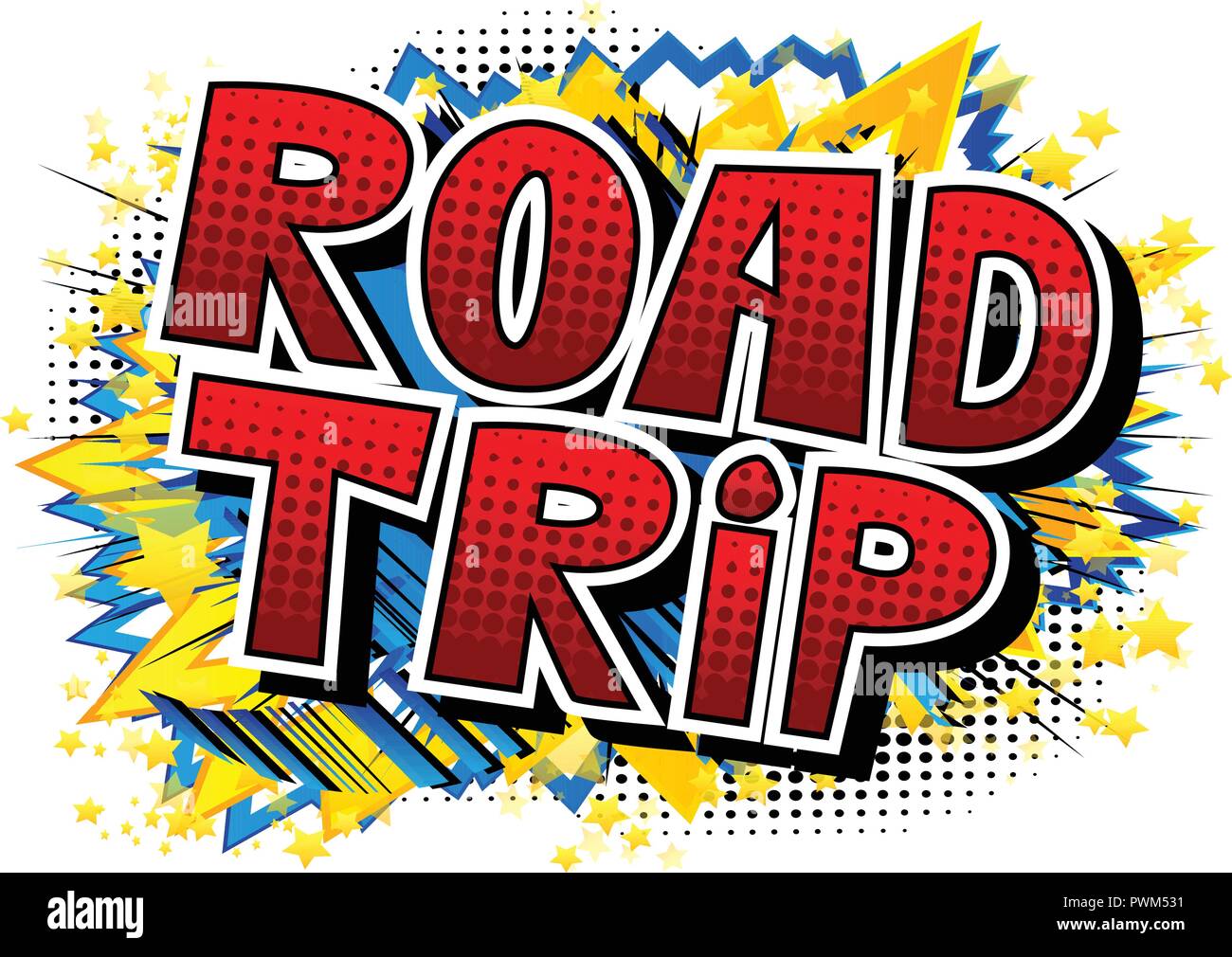 Road Trip Vector Illustrated Comic Book Style Phrase Stock Vector