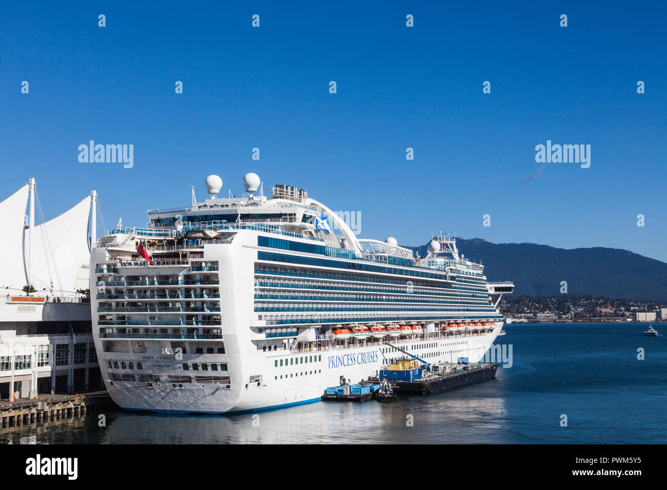 Cruise ship in dock at Vancouver taking on passengers and supplies for ...