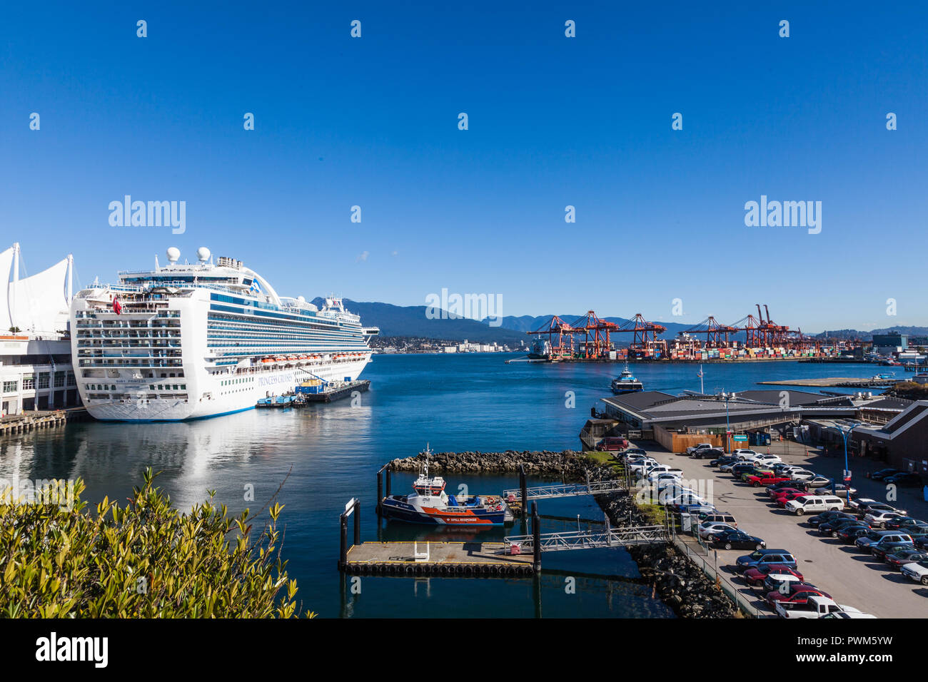 Cruise ship in dock at Vancouver taking on passengers and supplies for ...