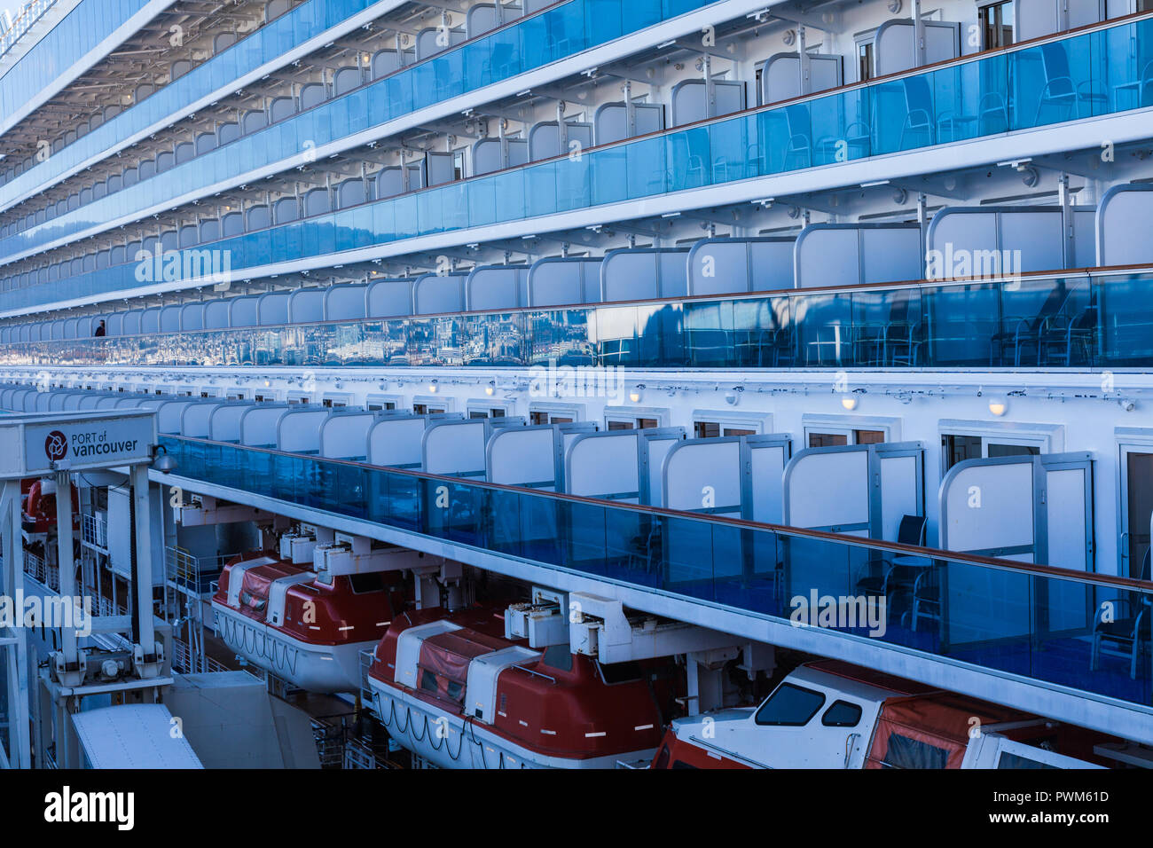 Side elevation of a cruise ship in the port of Vancouver, British ...