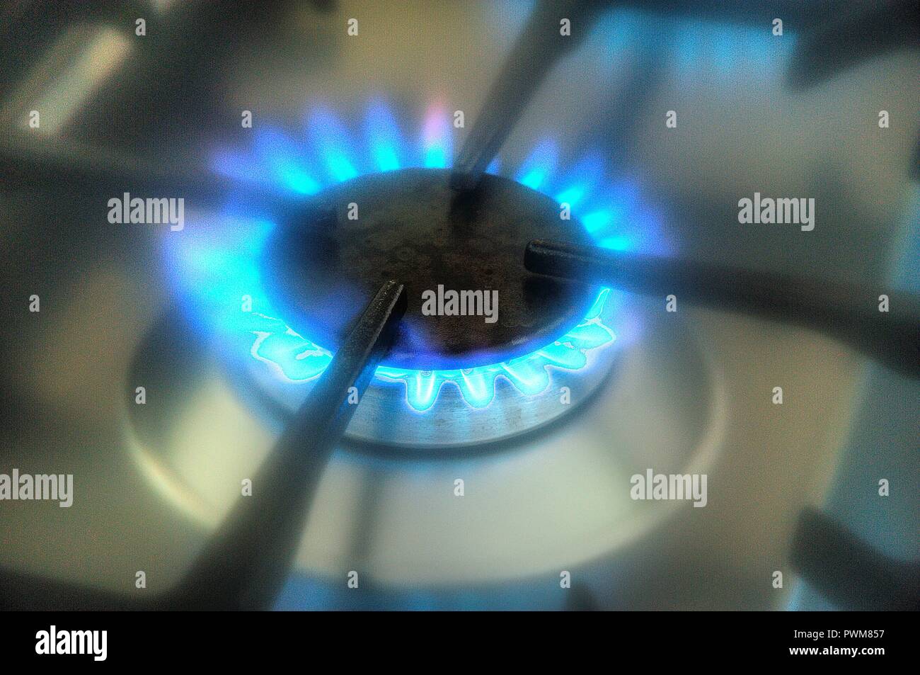 A lit ring on a gas hob (close-up Stock Photo - Alamy