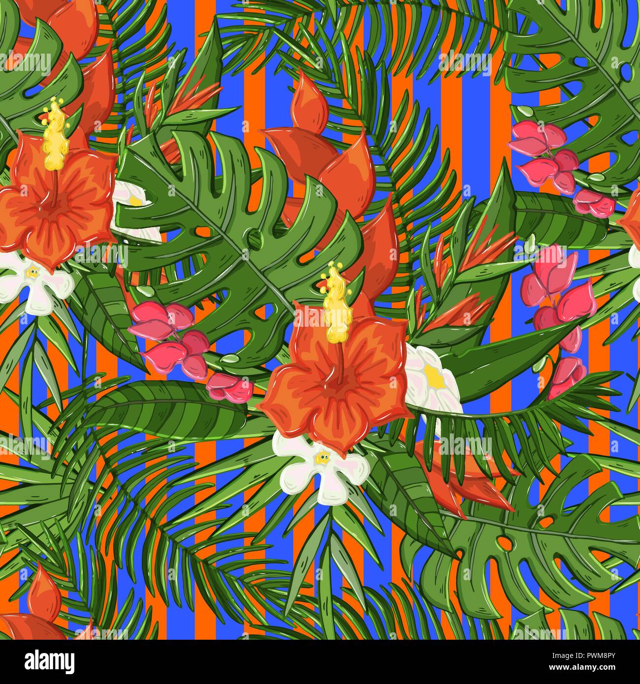 Tropical plants seamless pattern.Vector exotic background Stock Vector ...