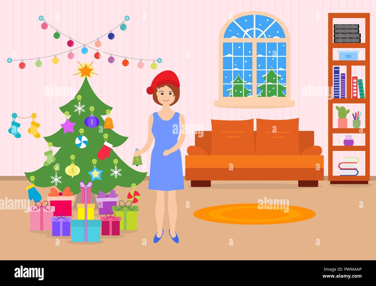Happy New Year 2019 and Christmas vector illustration with decorated ...