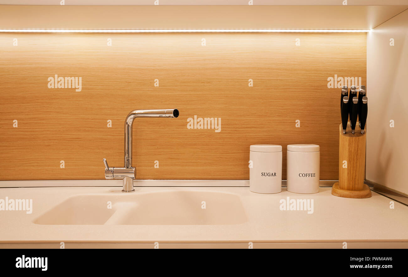 Interior of small and modern kitchen, closeup view on details Stock ...