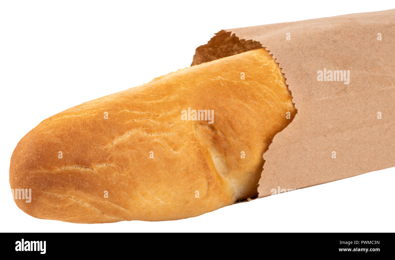 french baguette in the paper bag isolated on white Stock Photo - Alamy