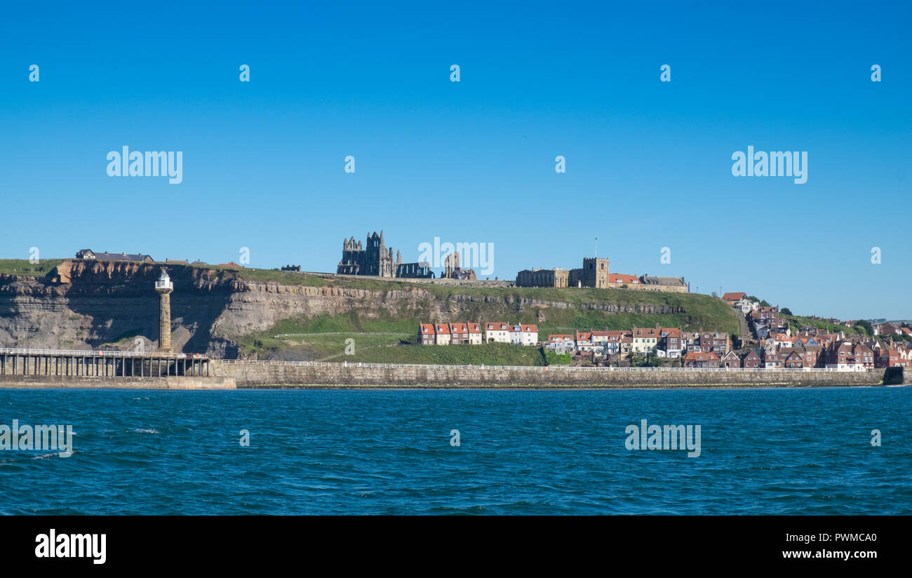 Church and abbey on skyline at Whitby, North Yorkshire, UK Stock Photo ...