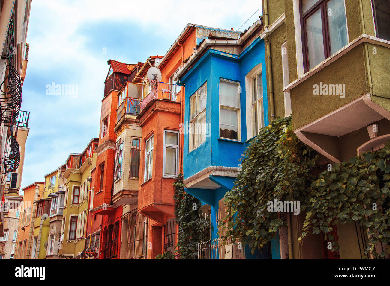 ISTANBUL, TURKEY - September 27, 2018. Colorful houses of the Balat ...