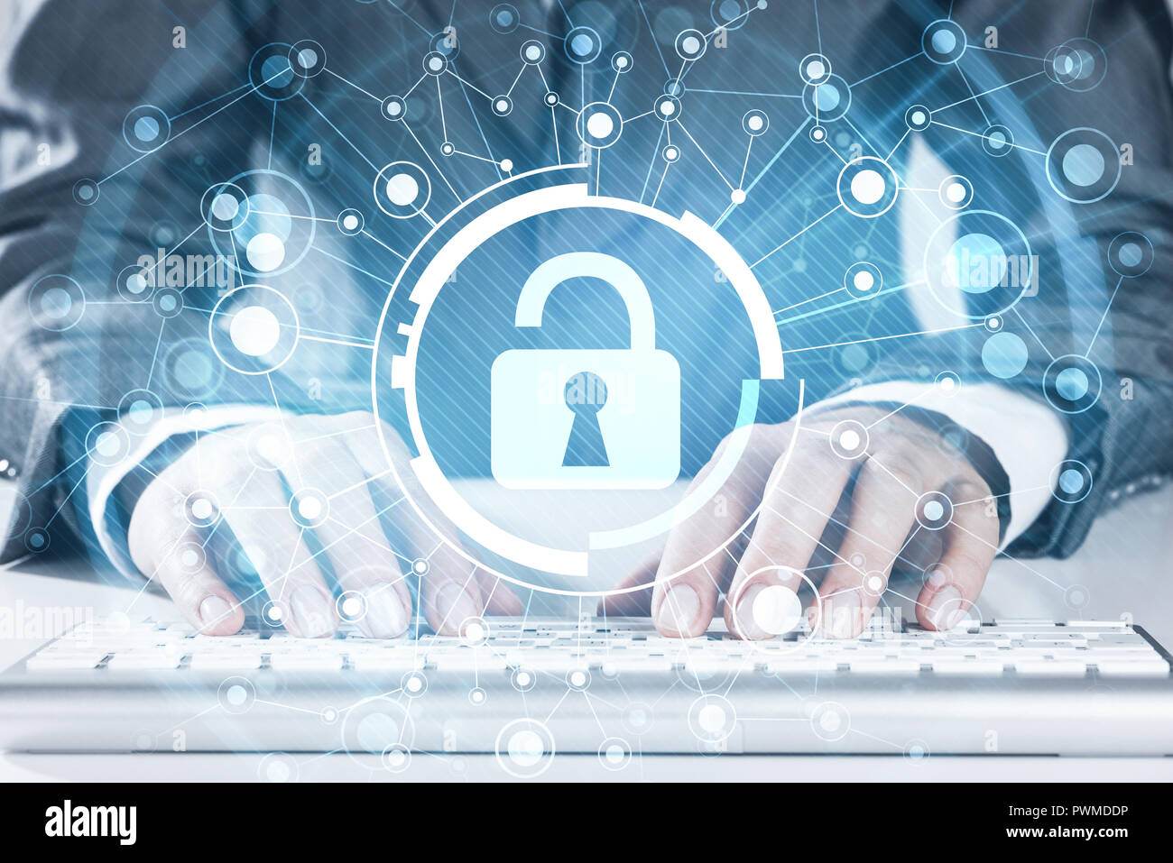 Internet security concept with woman typing password on keyboard Stock ...