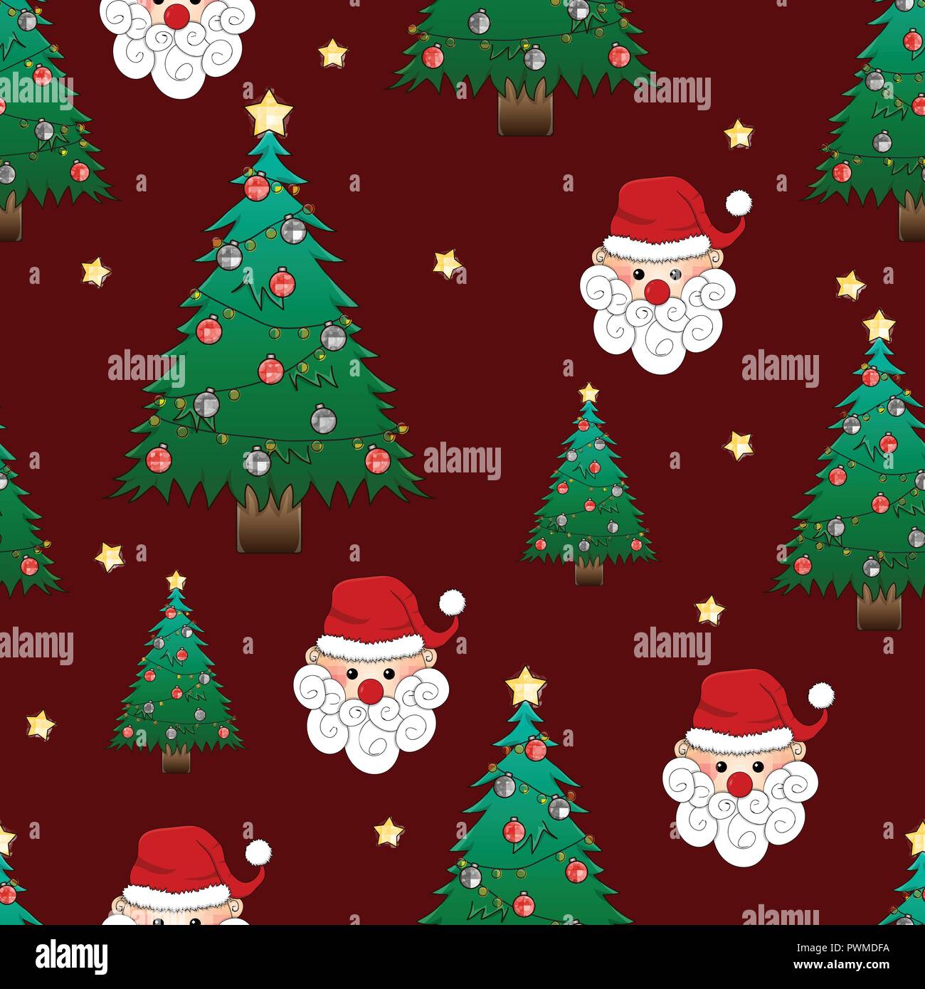 Santa Claus and Christmas Tree on Red Background. Vector Illustration ...