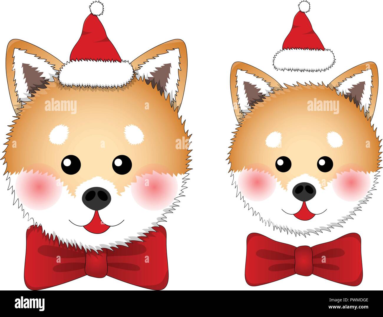 Shiba Inu Santa Claus Dog. isolated on White Background. Vector ...