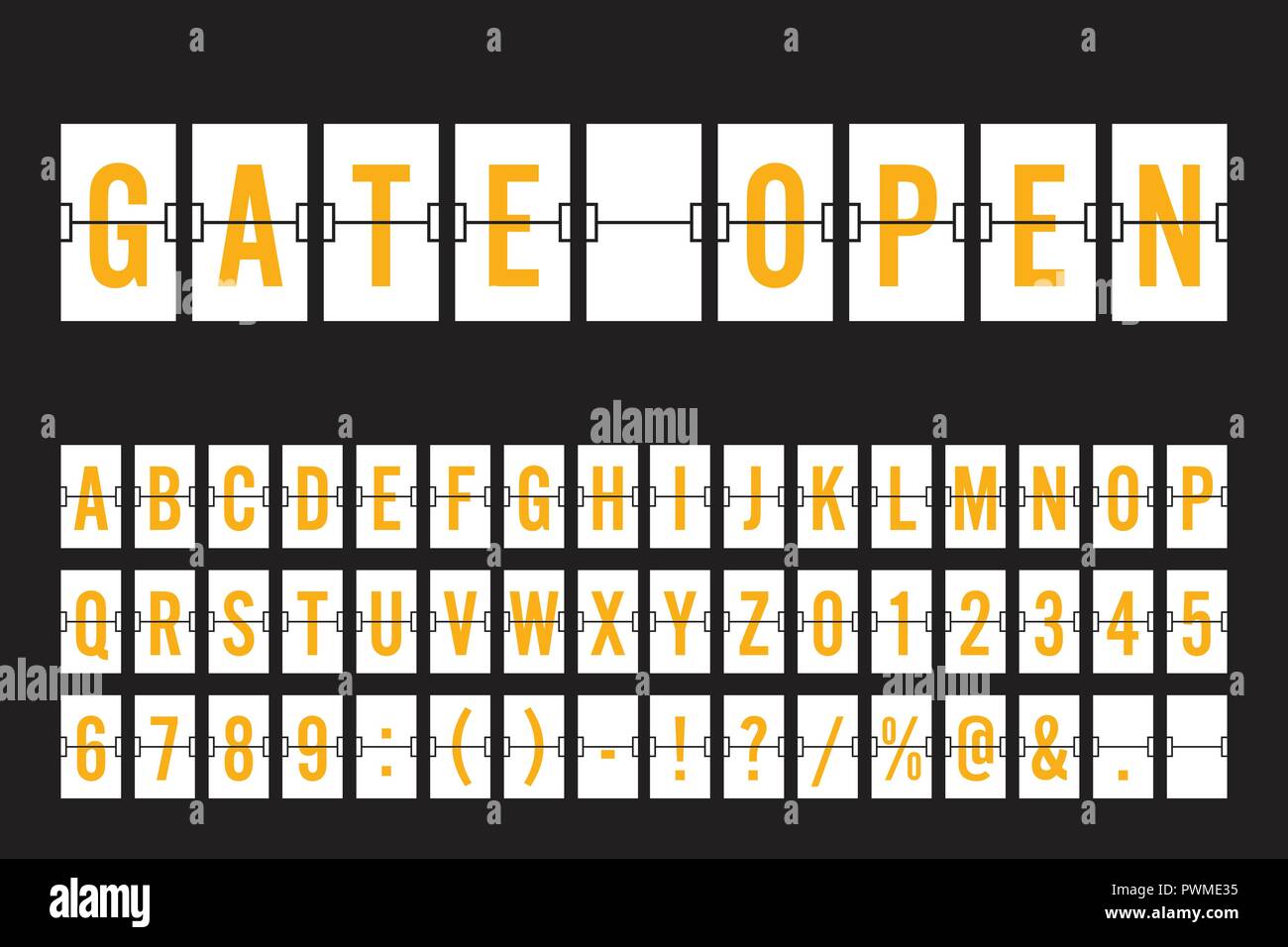 Airport Mechanical Flip Board Panel Font - Yellow Font on White ...