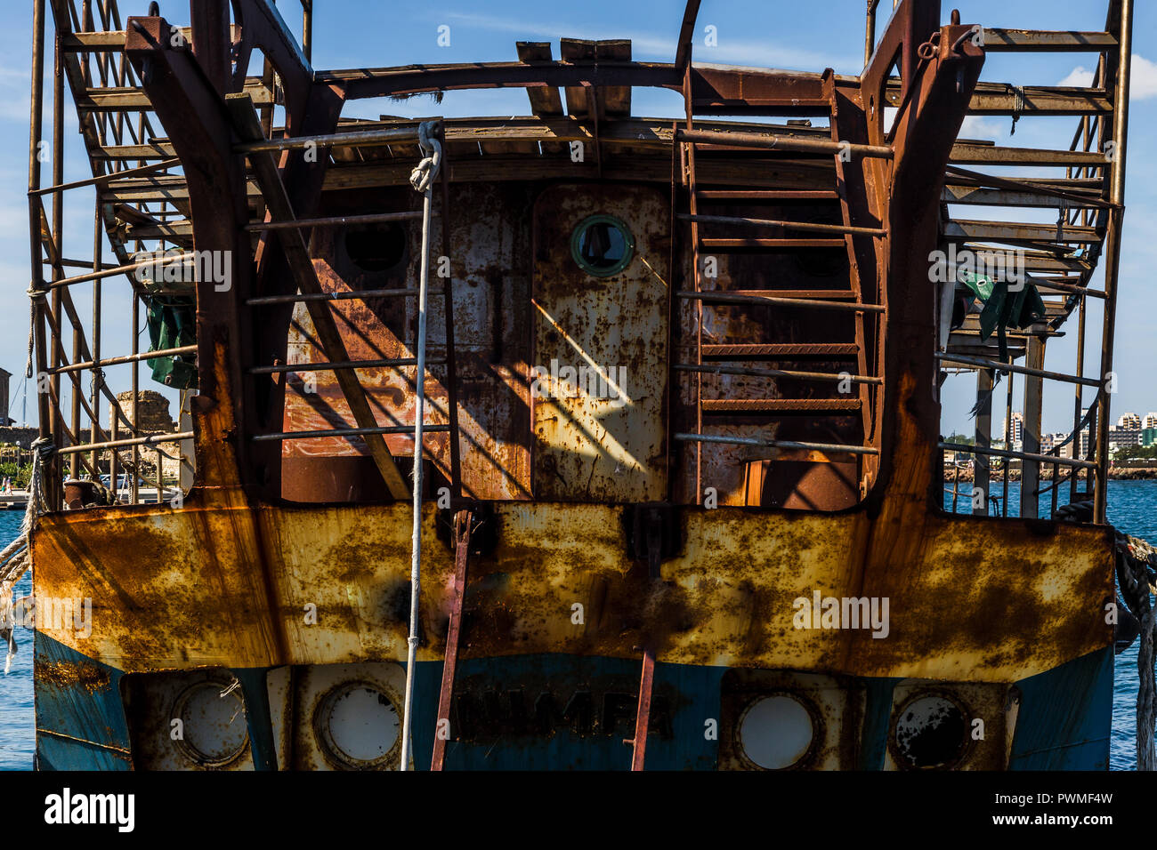 rusty ship in moored port, background image, old age concept Stock ...