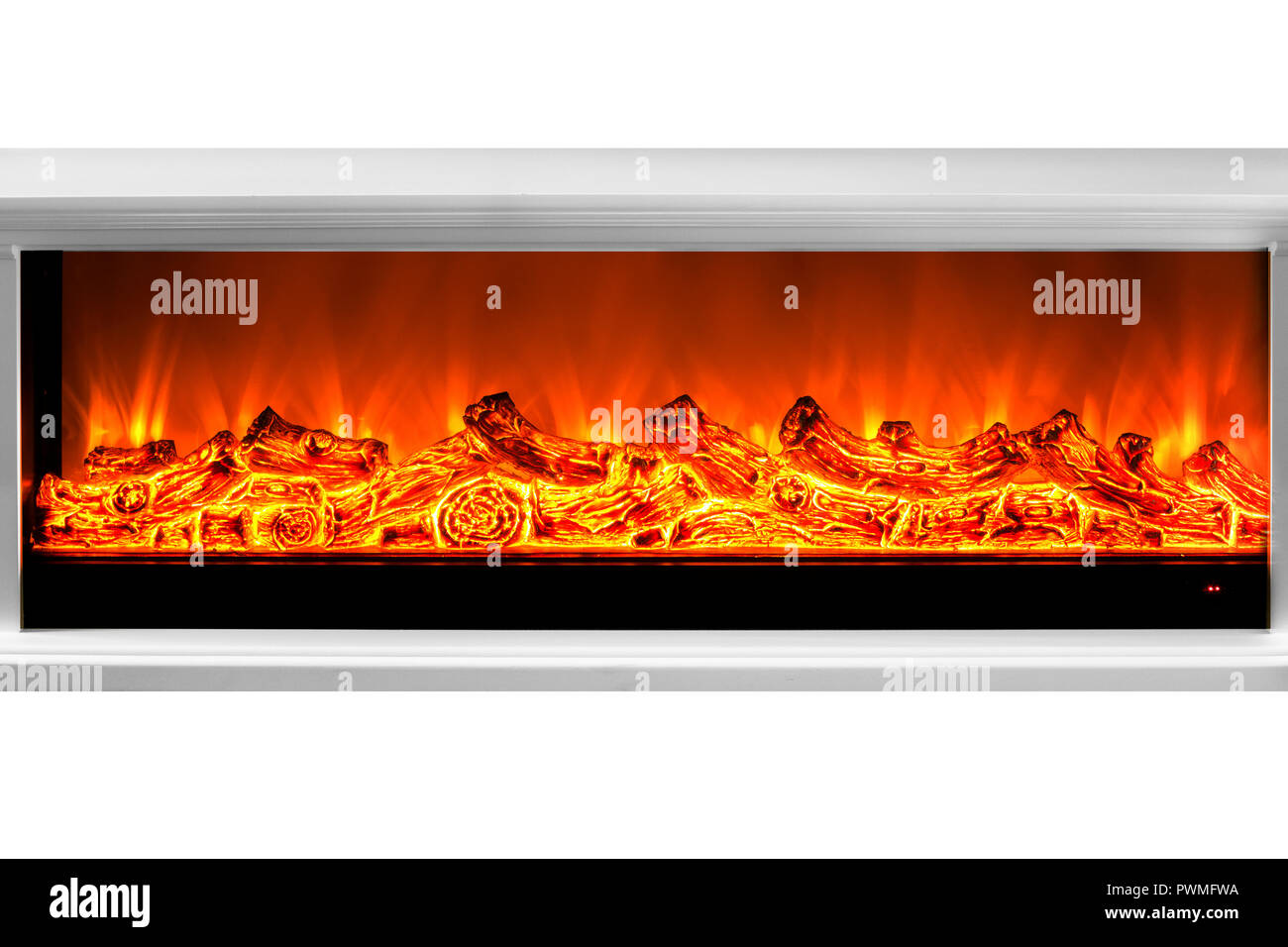 electric fire close up, isolated on white background color image ...
