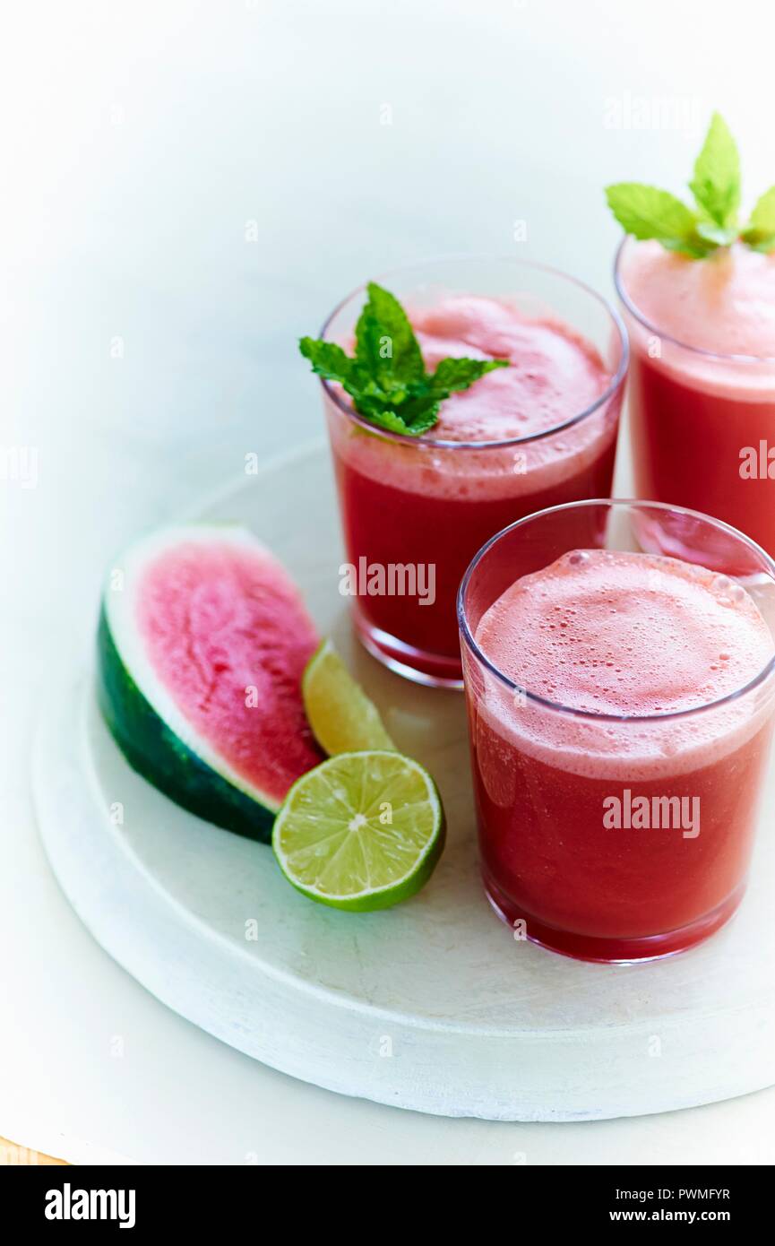 Aqua fresca made with watermelon, cucumber, lime juice and simple syrup ...