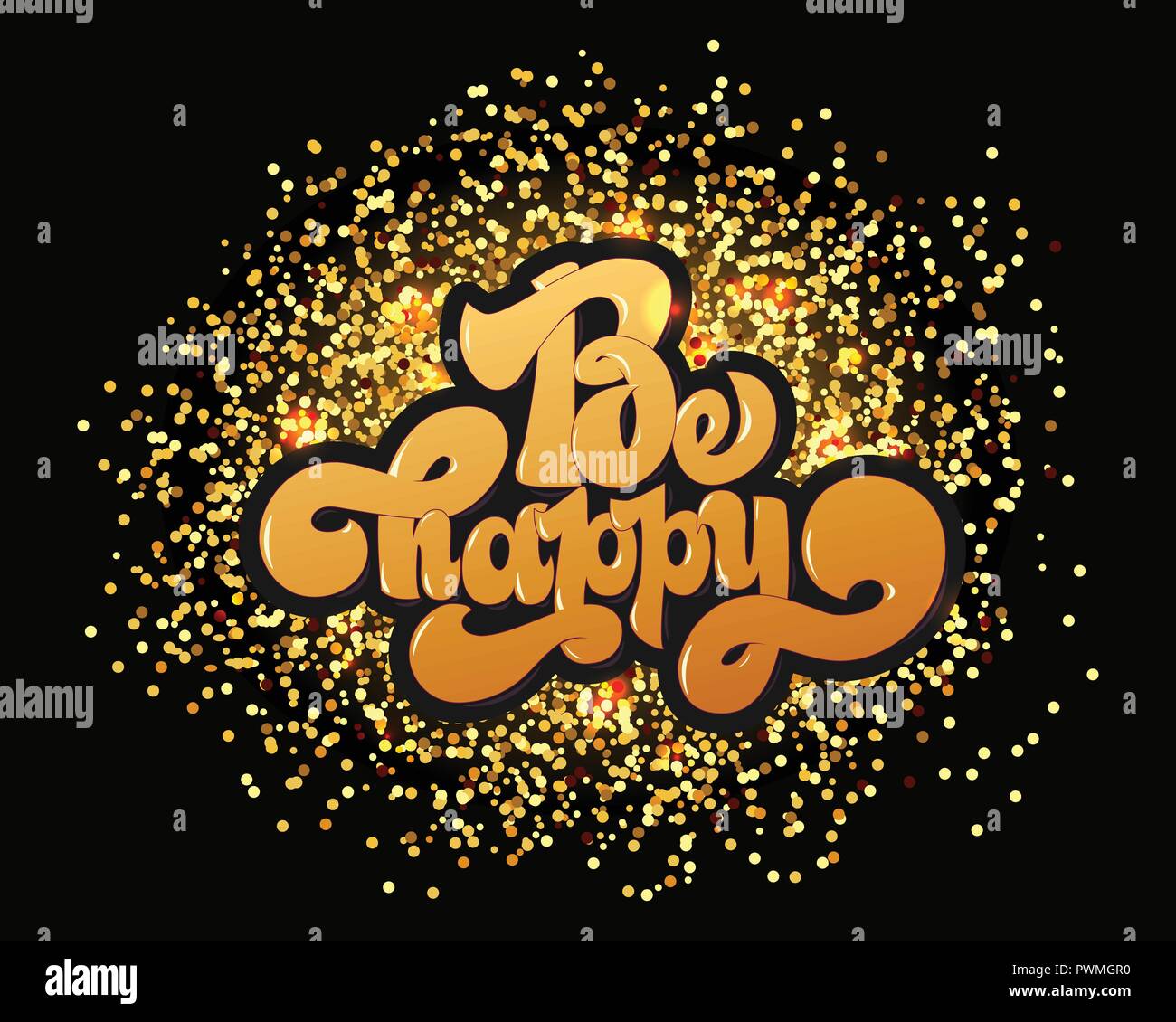 Be happy greating card hand lettering text, brush ink calligraphy ...