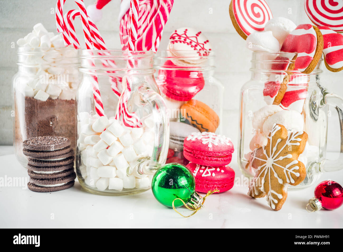 Set of various christmas sweets, gingerbread, cookies, macarons ...