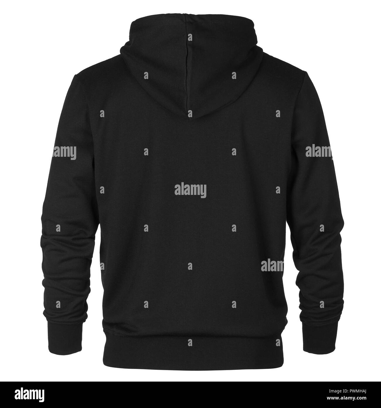 Back of black tracksuit with hood on white background Stock Photo - Alamy