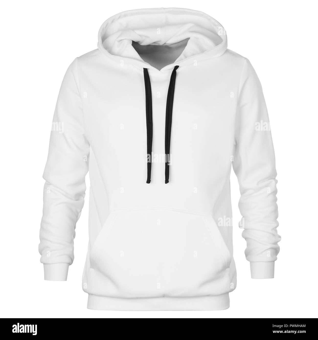 White, empty tracksuit with hood on white background Stock Photo - Alamy