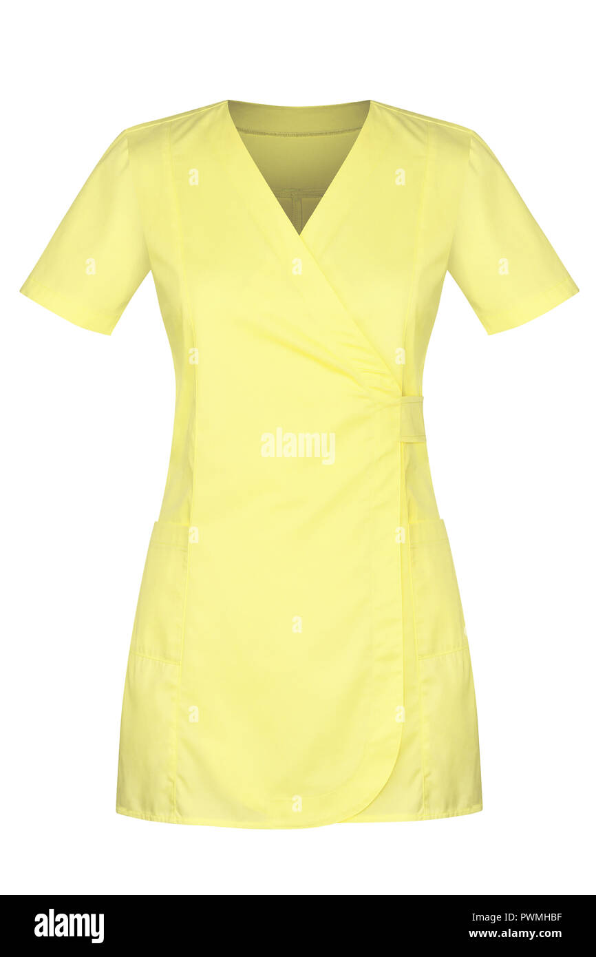 Front of yellow lady medical uniform isolated on white background Stock ...