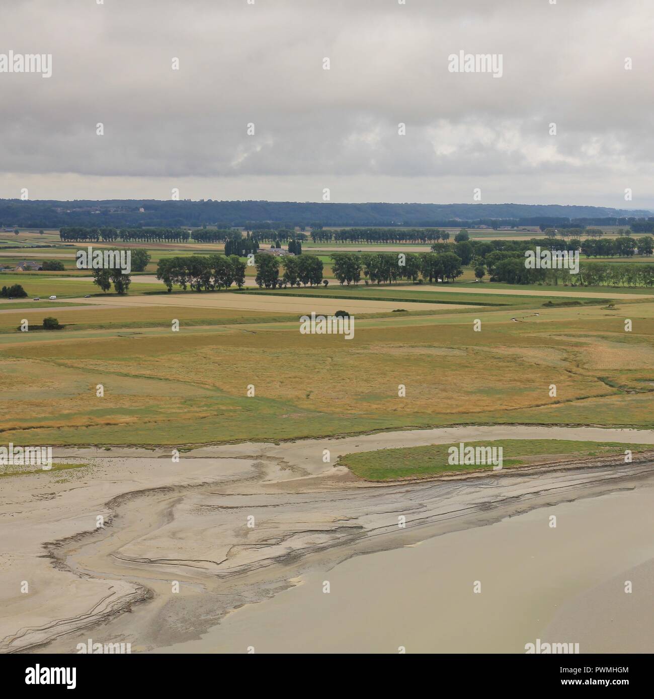 Rural landscape seen from Mont St Michel, Normandy, France Stock Photo ...