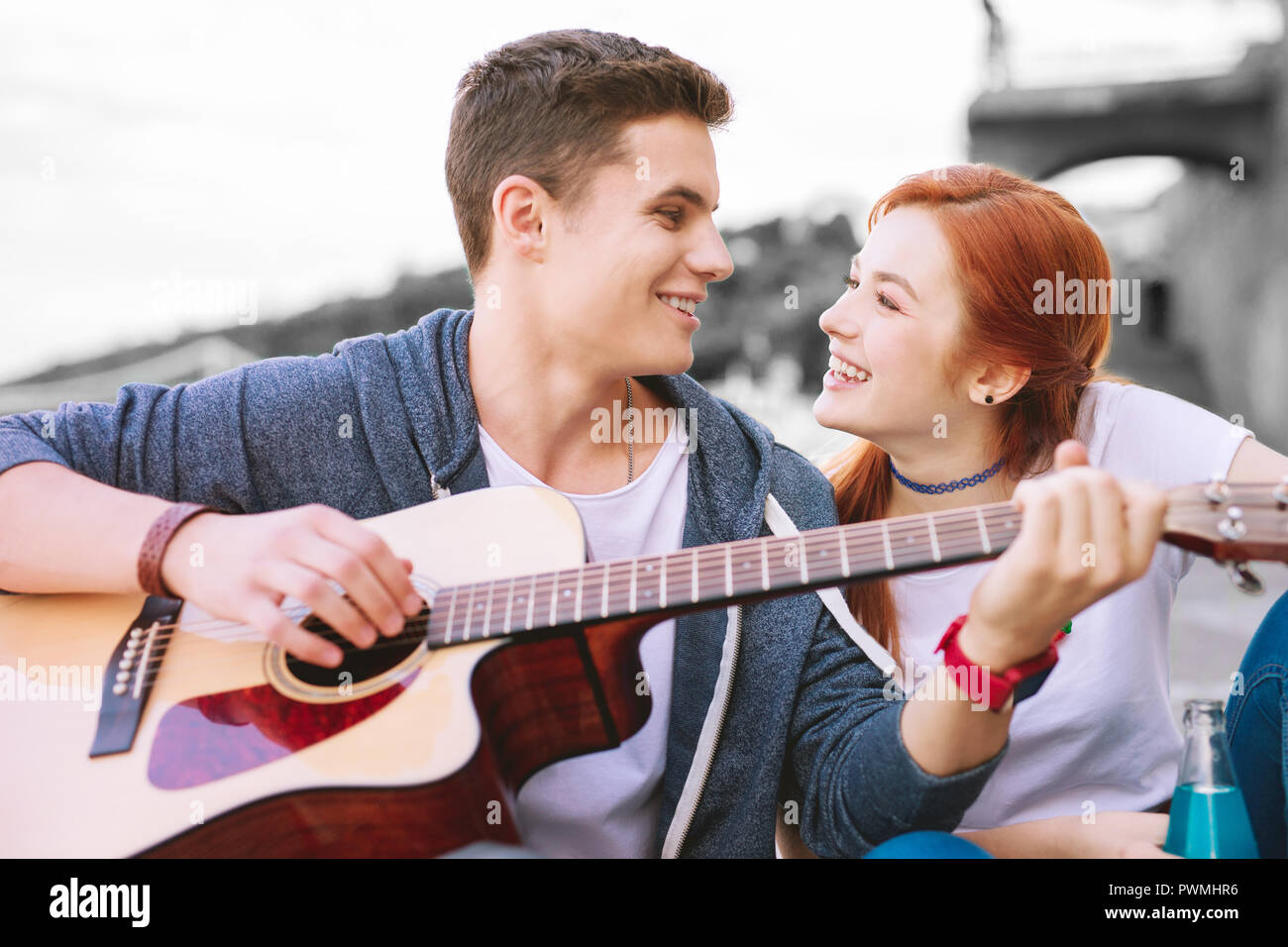 Beaming emotional handsome boyfriend feeling amazing spending day with ...