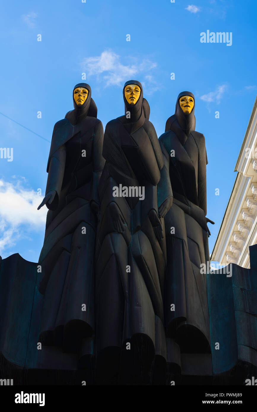 Three Muses Vilnius, view of the Three Muses statue sited above the ...