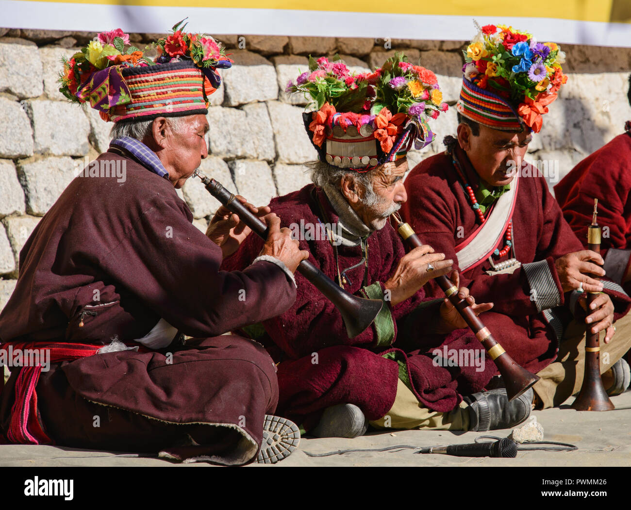 Aryan (Brogpa) men in traditional costume, Biama village, Ladakh, India ...