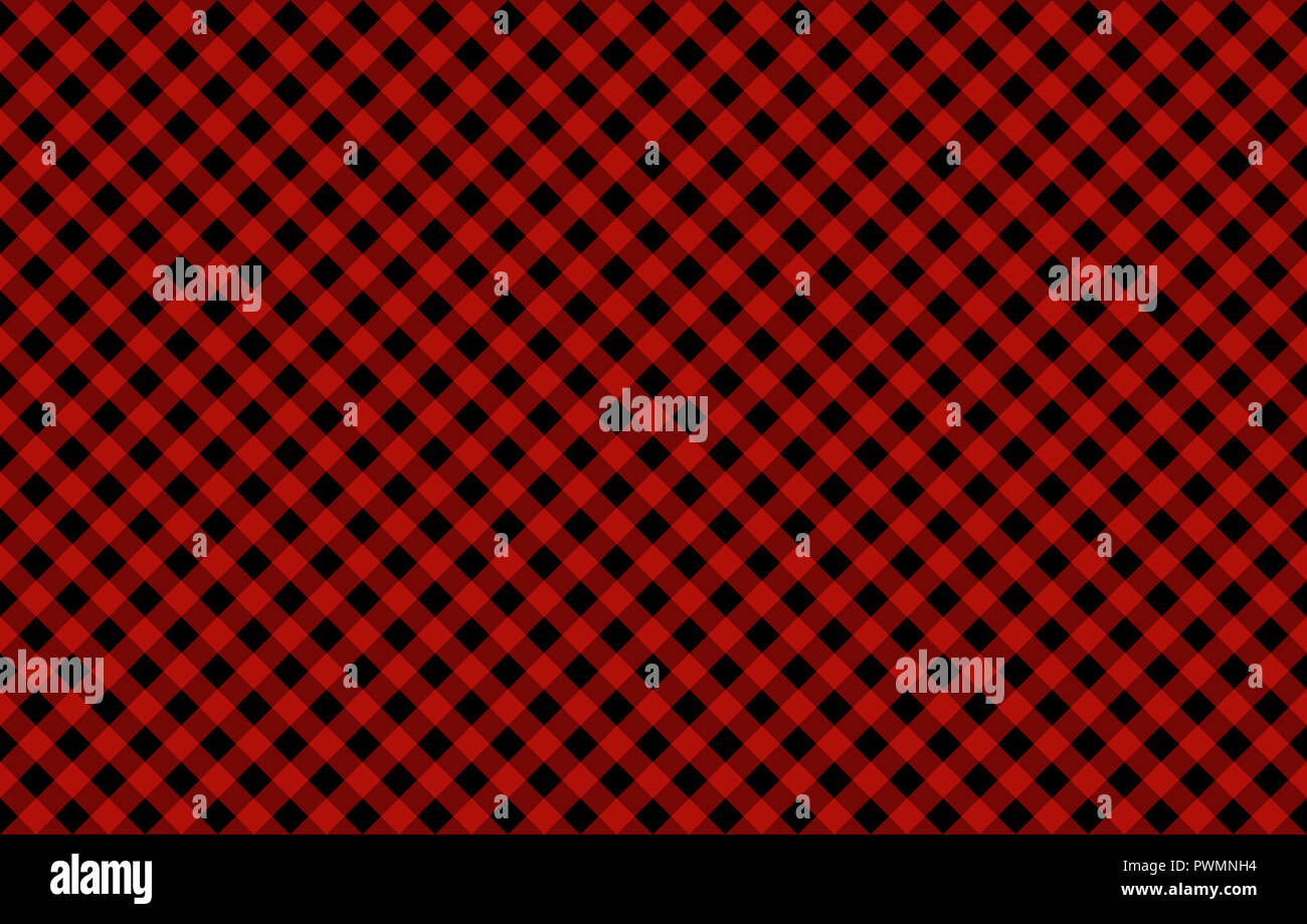 Diagonal Gingham-like pattern with red on black checks, seamless design ...