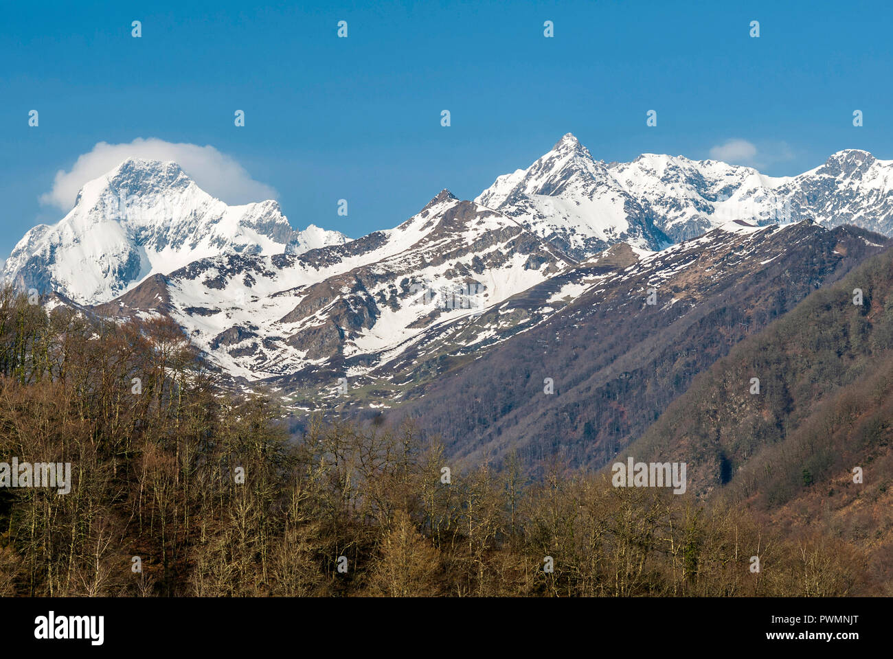 France, Pyrenees Ariegeoises Regional nature Park, snowy Mont Valier ...