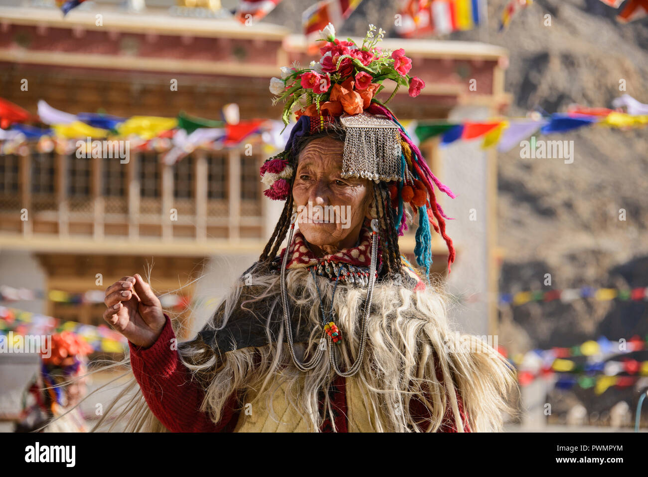Aryan (Brogpa) woman in traditional costume, Biama village, Ladakh ...