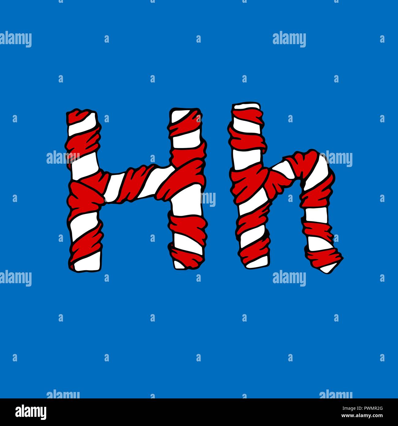 Wrapped in a ribbon letter H. Blue and red letter. Vector illustration ...