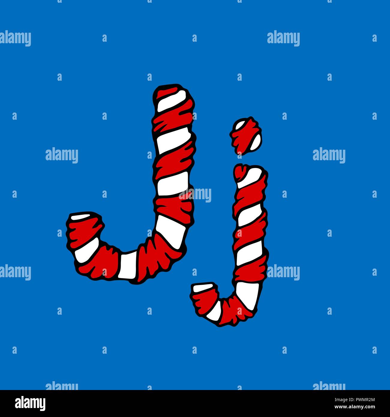 Wrapped in a ribbon letter J. Blue and red letter. Vector illustration ...