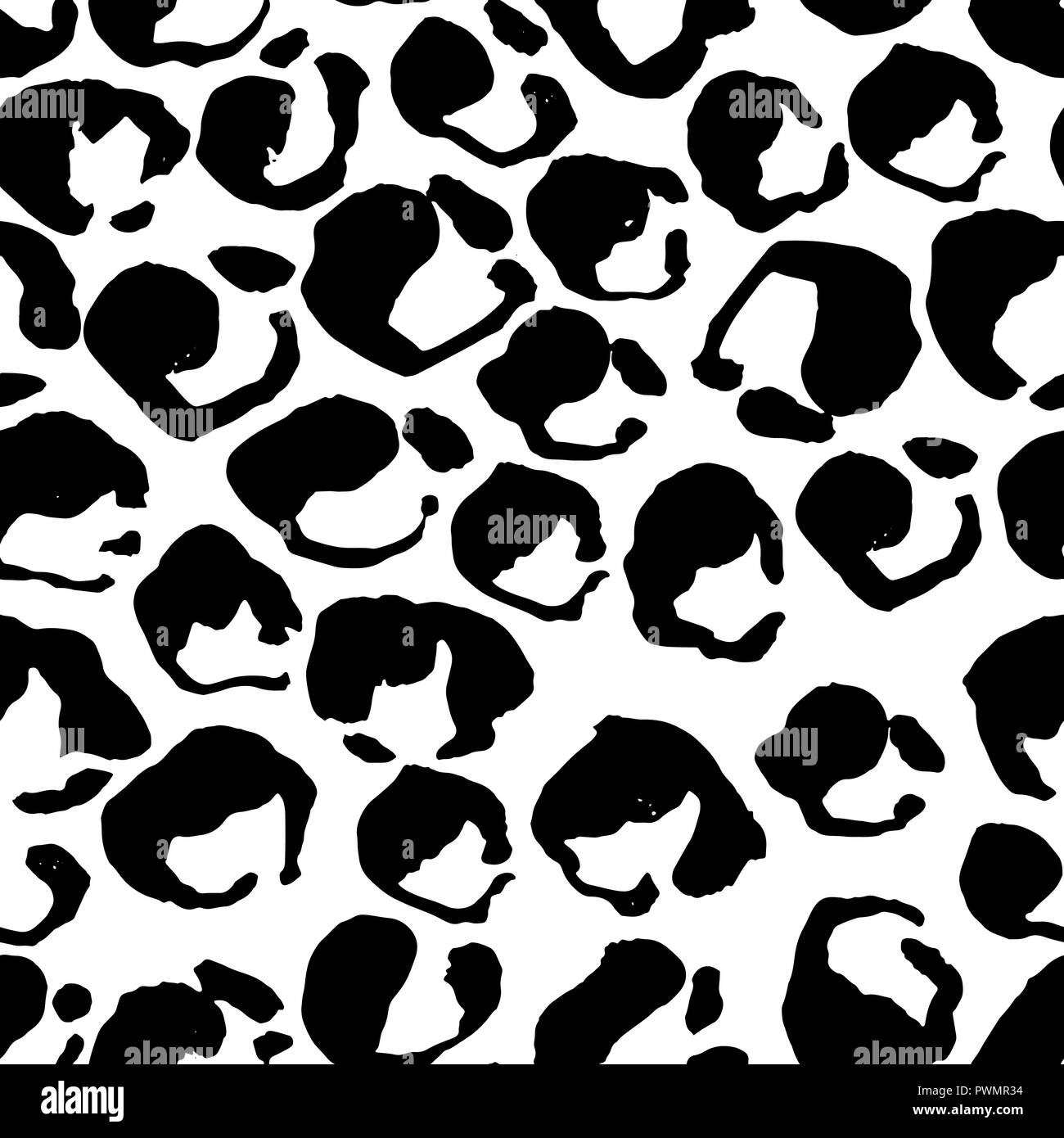 Seamless black and white leopard pattern. Animal skin grunge texture ...