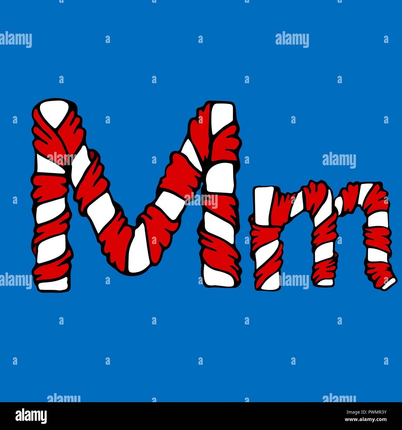 Wrapped in a ribbon letter M. Blue and red letter. Vector illustration ...