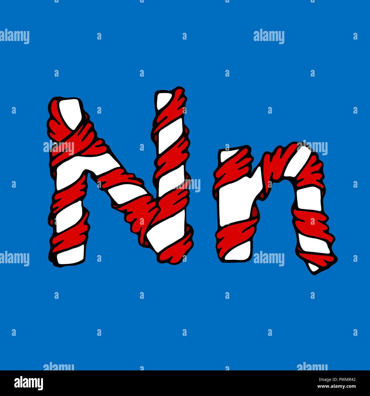 Wrapped in a ribbon letter N. Blue and red letter. Vector illustration ...
