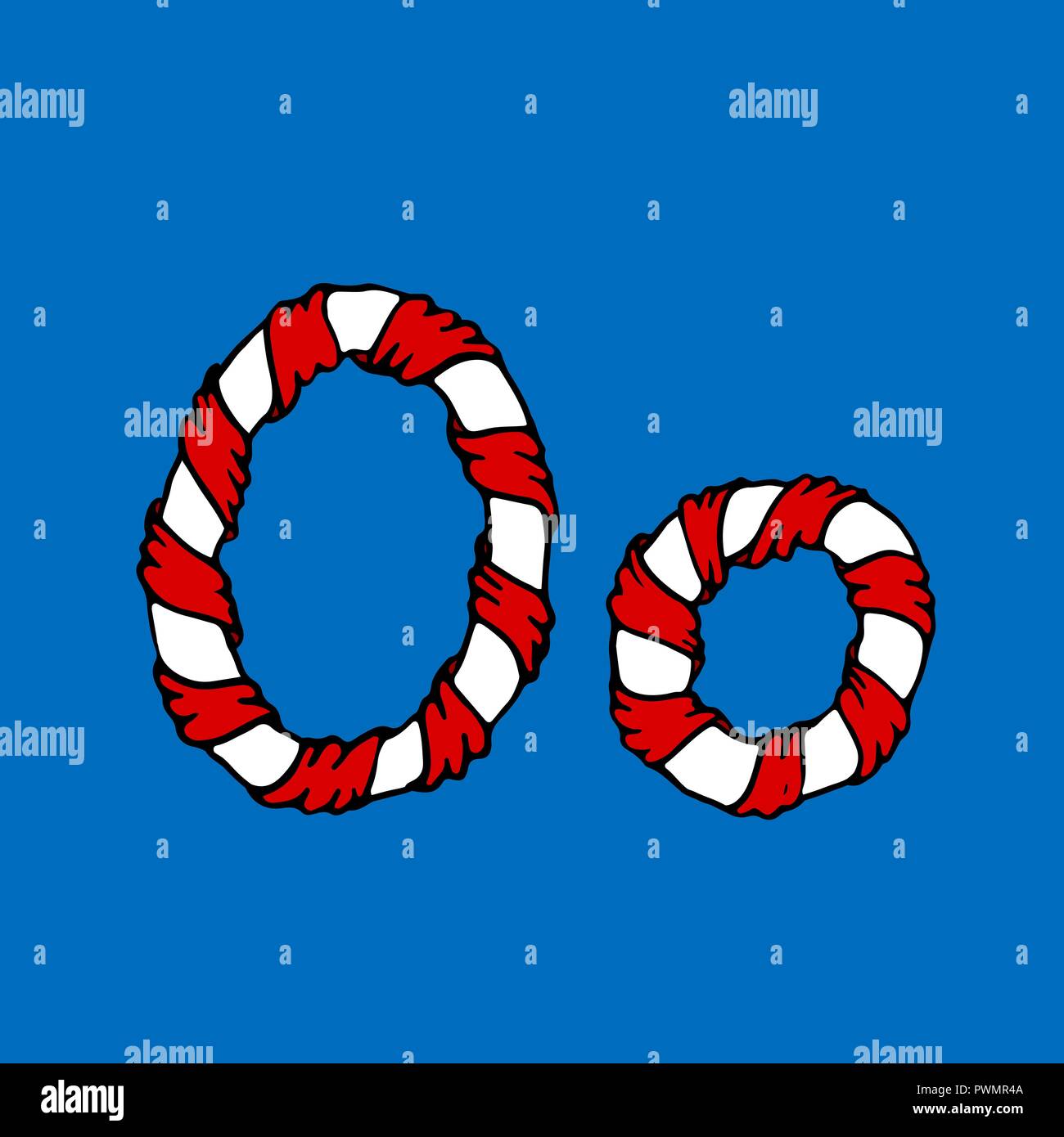 Wrapped in a ribbon letter O. Blue and red letter. Vector illustration ...