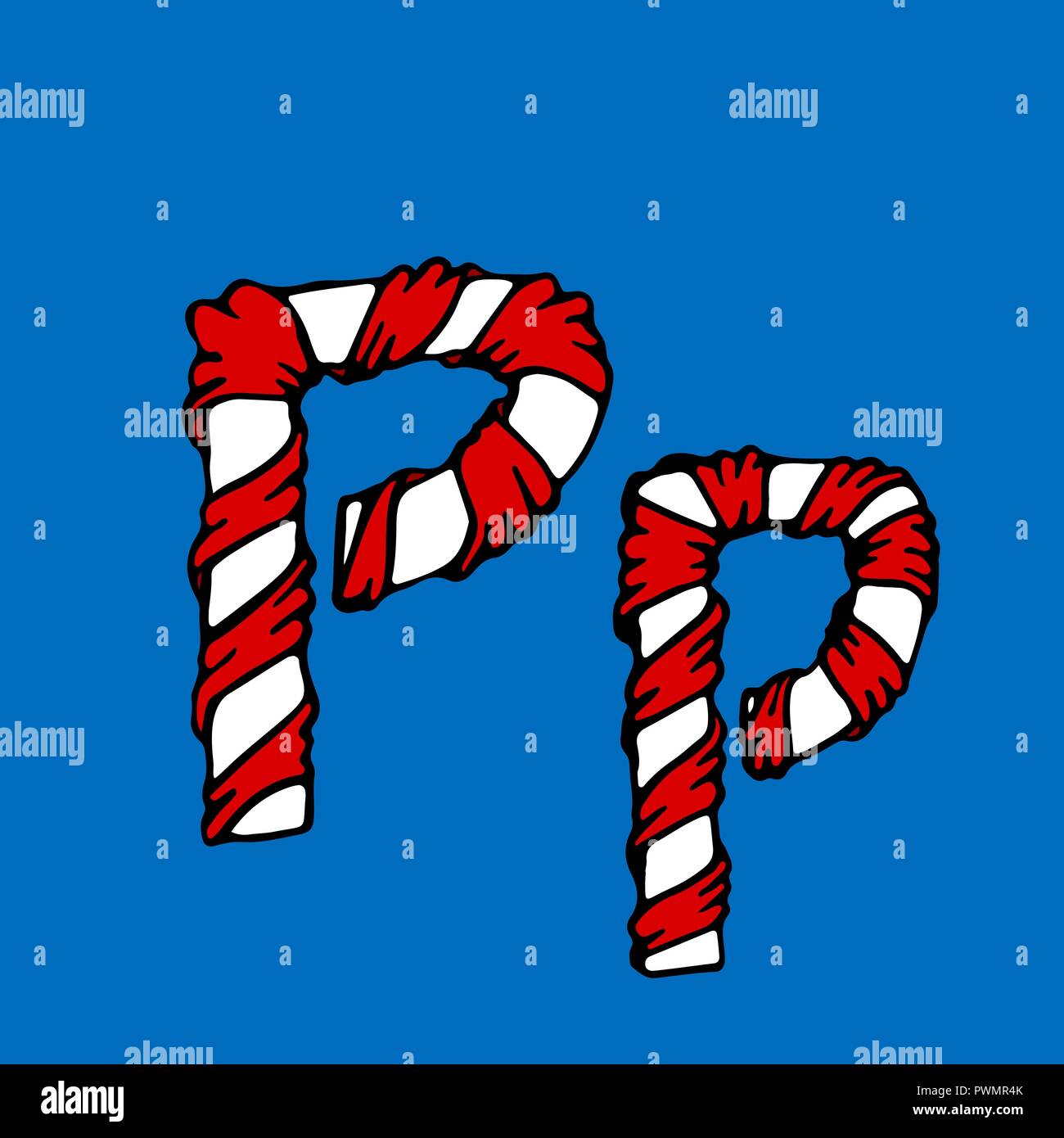 Wrapped in a ribbon letter P. Blue and red letter. Vector illustration ...