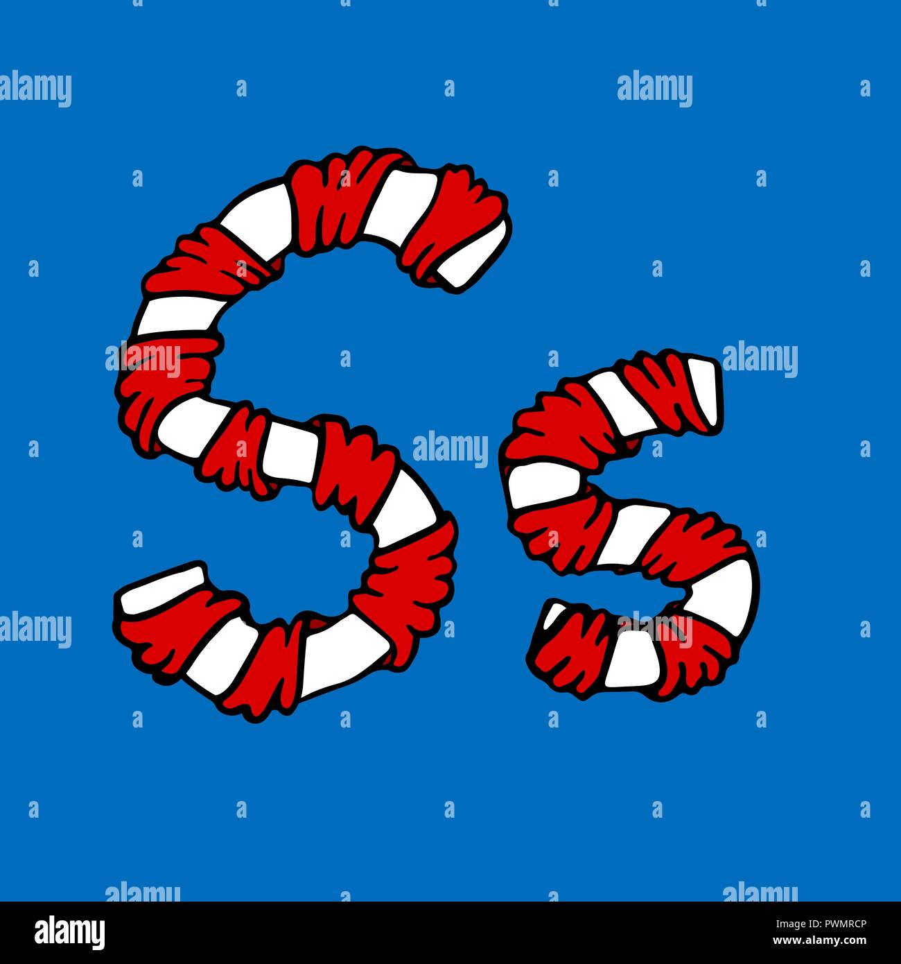 Wrapped in a ribbon letter S. Blue and red letter. Vector illustration ...