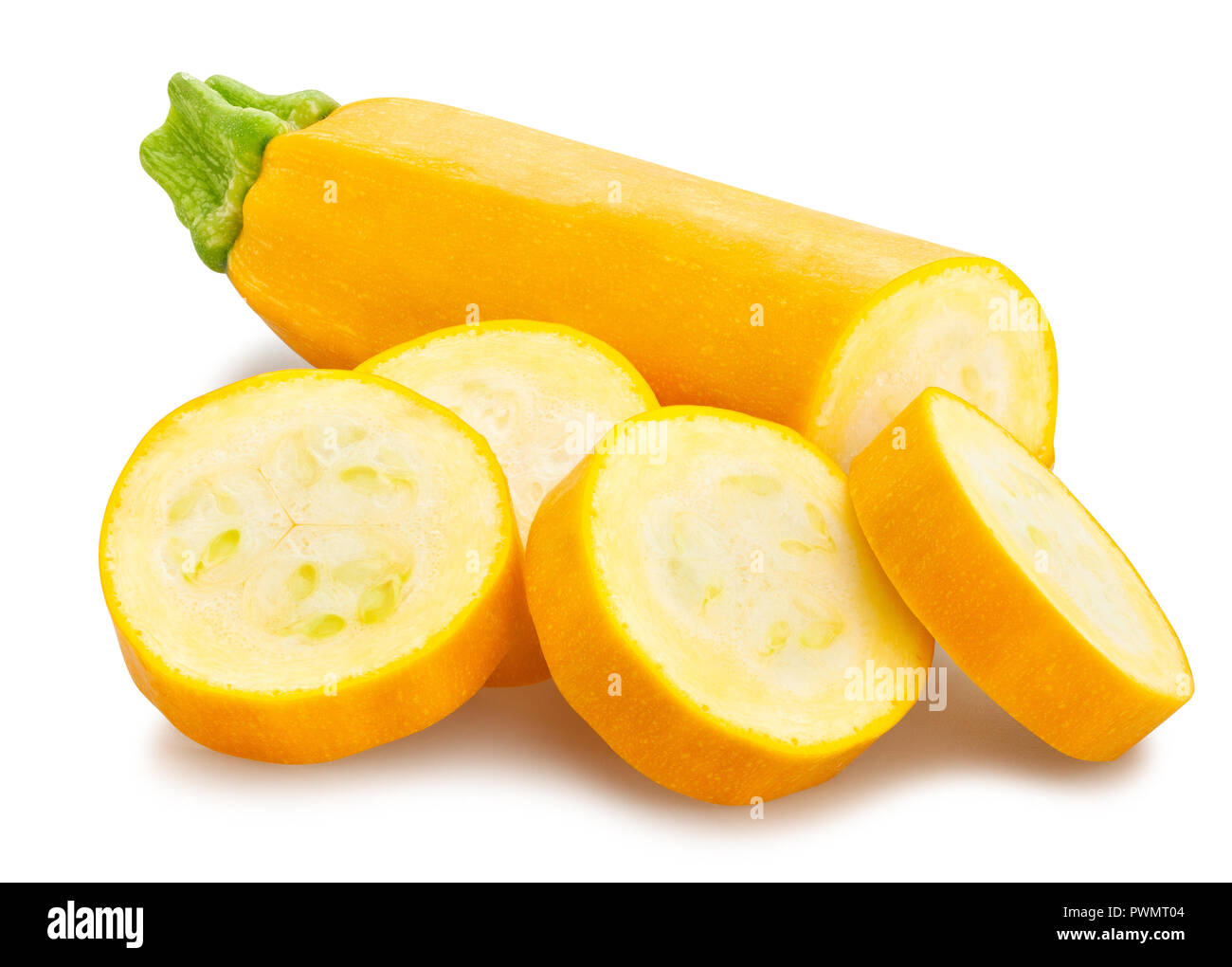 sliced yellow courgette path isolated Stock Photo - Alamy
