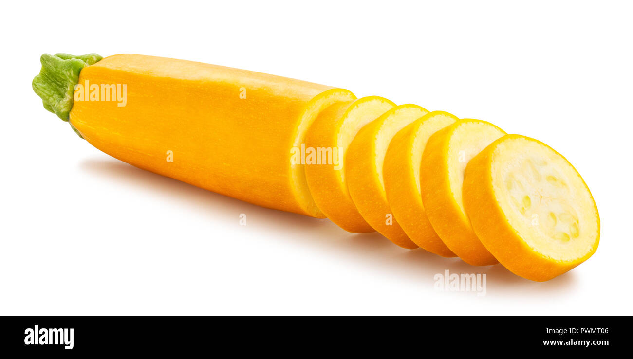 sliced yellow courgette path isolated Stock Photo - Alamy