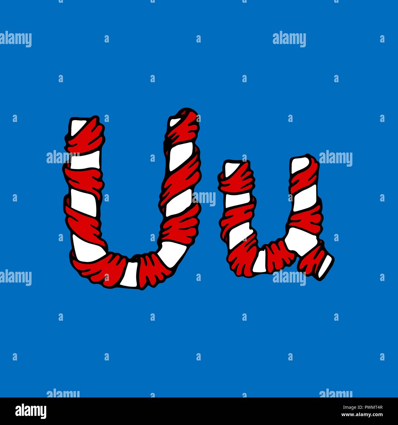 Wrapped in a ribbon letter U. Blue and red letter. Vector illustration ...