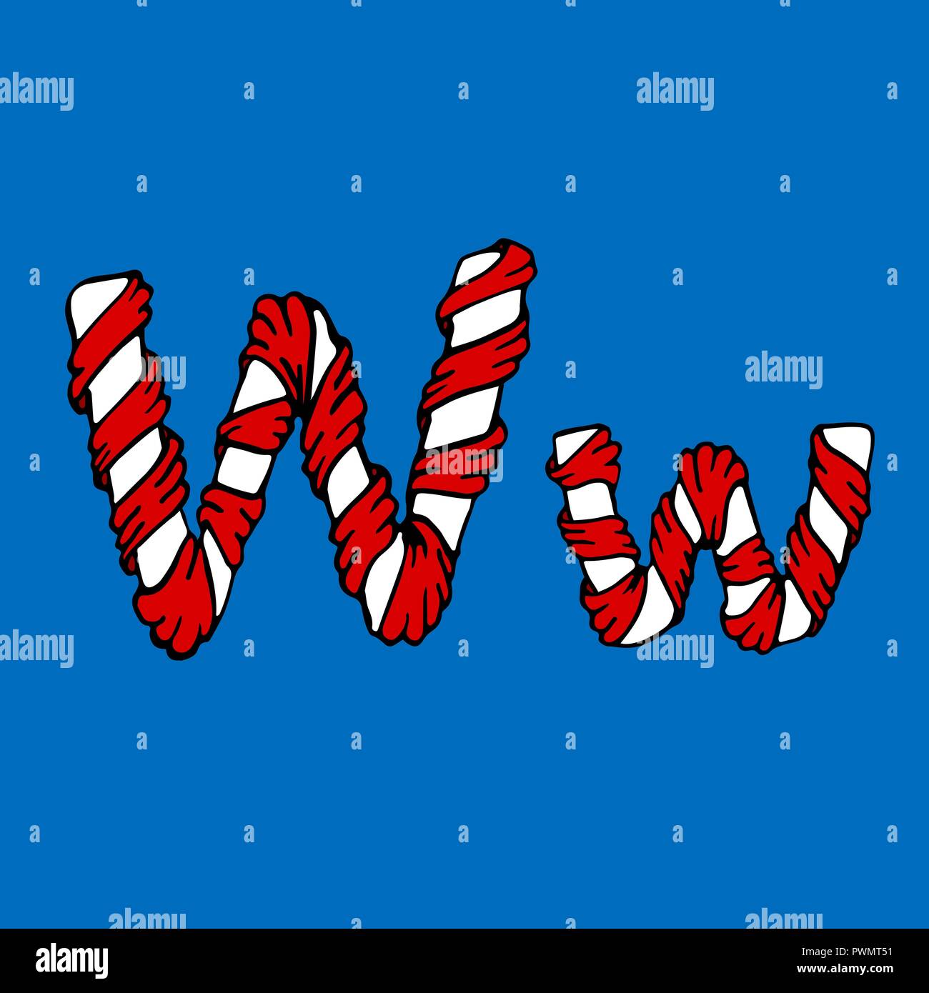 Wrapped in a ribbon letter W. Blue and red letter. Vector illustration ...