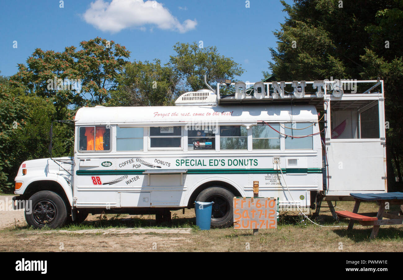Special Ed’s Donuts bus in Jerome, Michigan is a colorful roadside icon ...